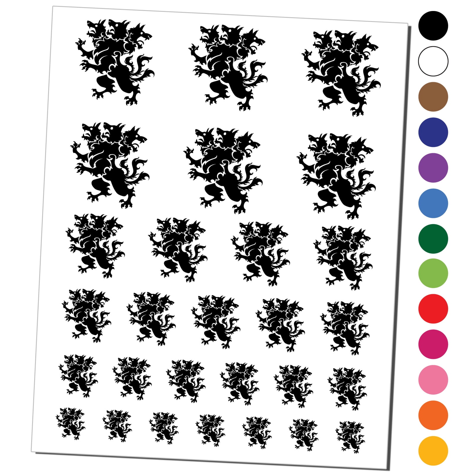 Heraldic Cerberus Three Headed Dog Water Resistant Temporary Tattoo Set ...