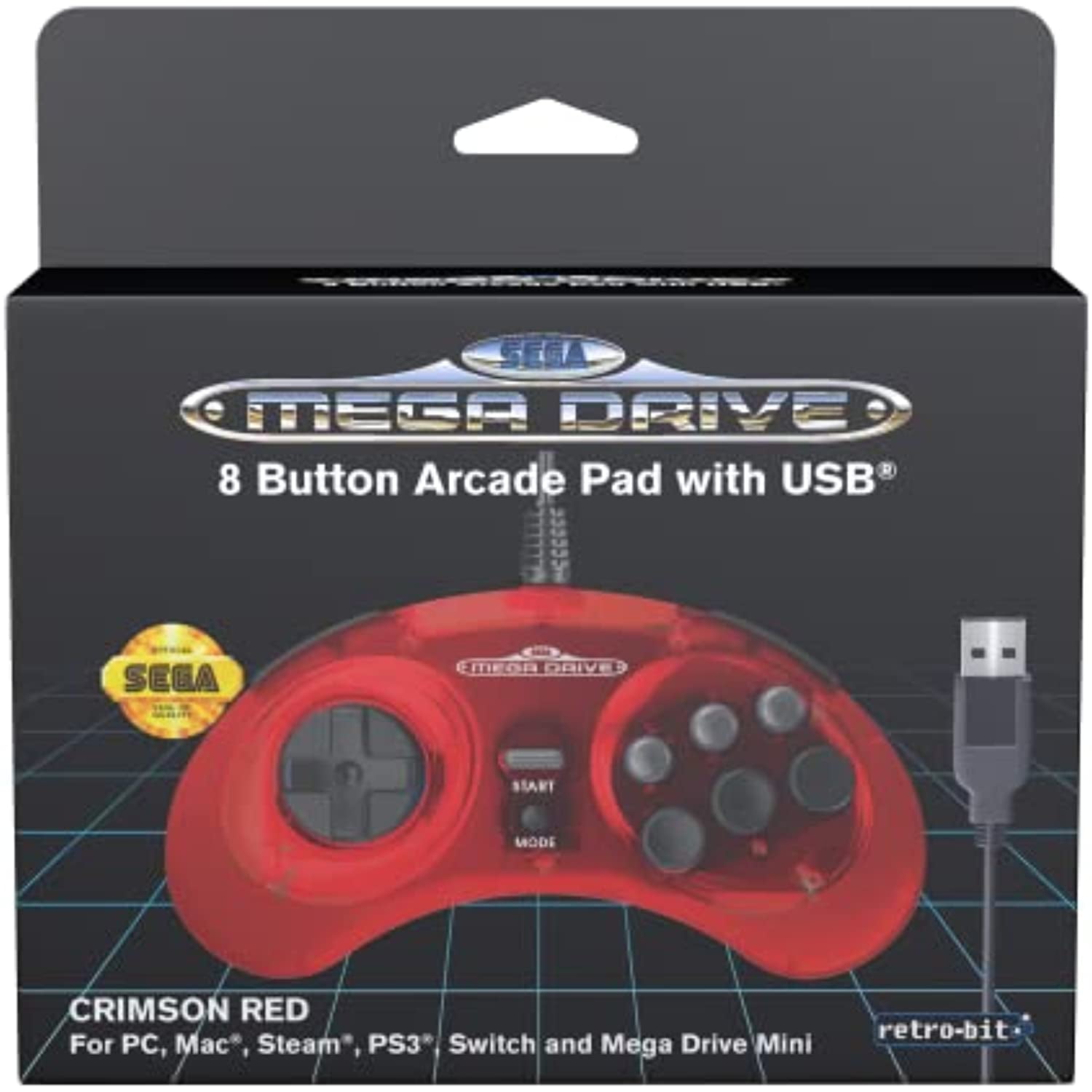 Retro-Bit Official Sega Mega Drive USB Controller 8-Button Arcade Pad ...