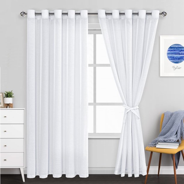 JIUZHEN White Sheer curtains 84 inches Long, W70 x L84 Extra Long Semi ...