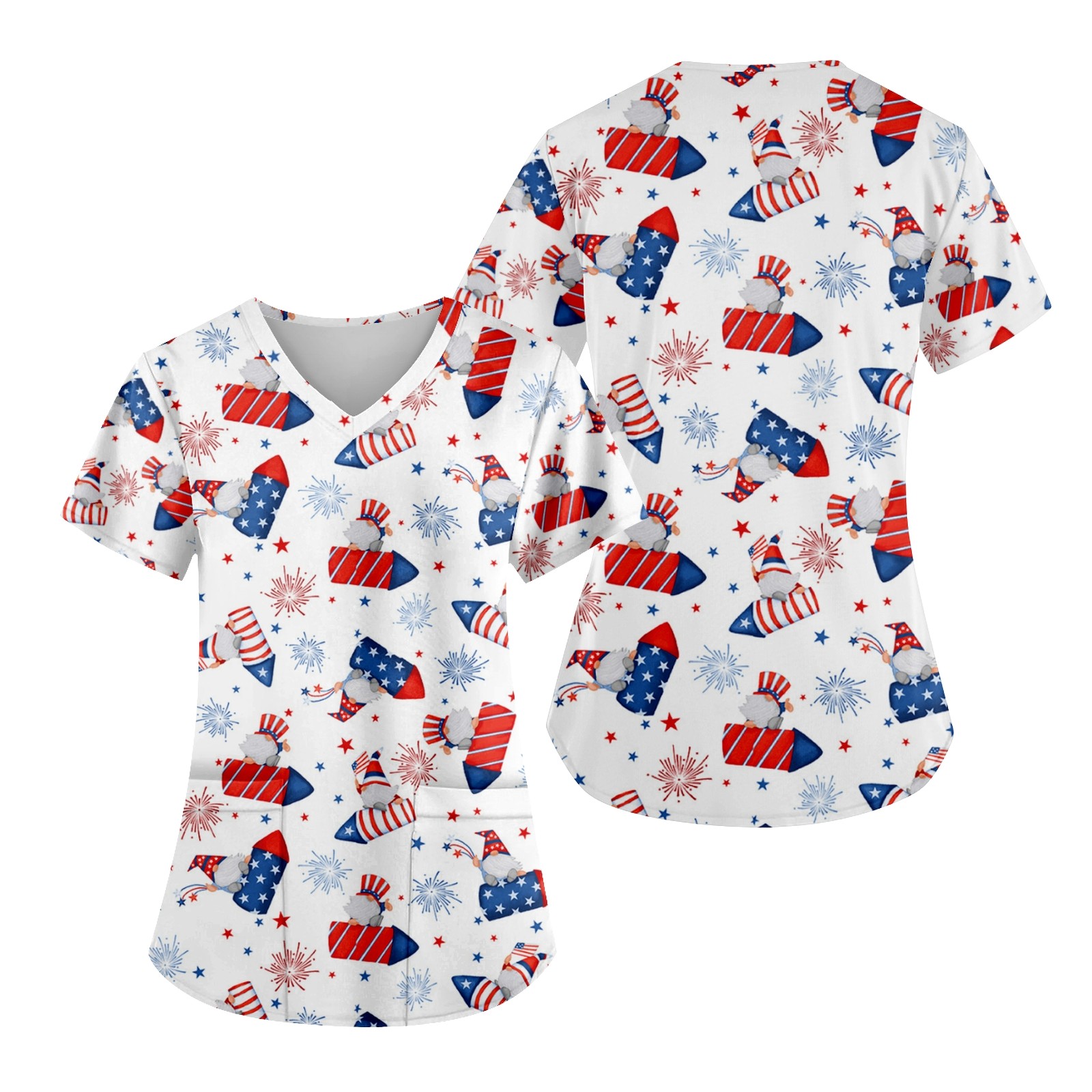 Sksloeg Women's Scrubs Plus Size Workwear V Neck Short Sleeve American ...