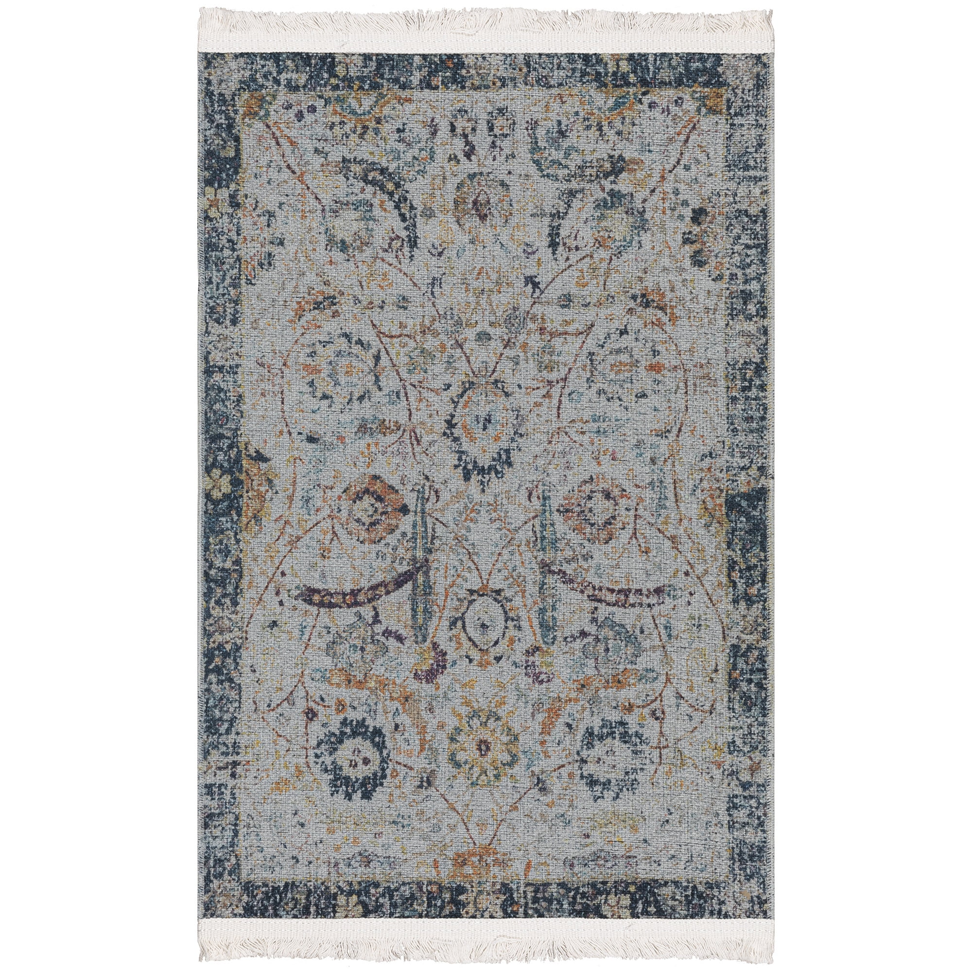 Ottomanson Machine Washable Cotton 2x3 Flatweave Area Rug Gray Blue ...