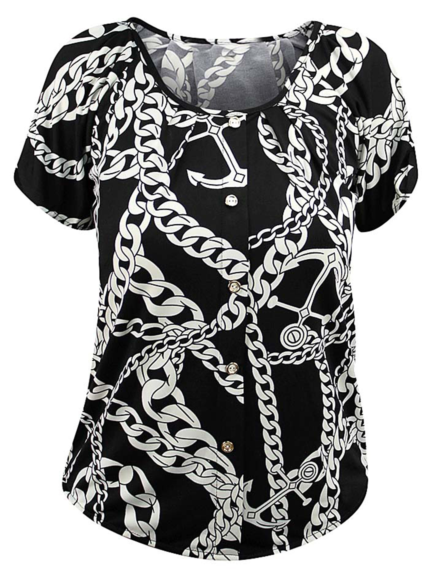 Black & White Nautical Faux Button Down Anchor Chain Blouse Size Small ...