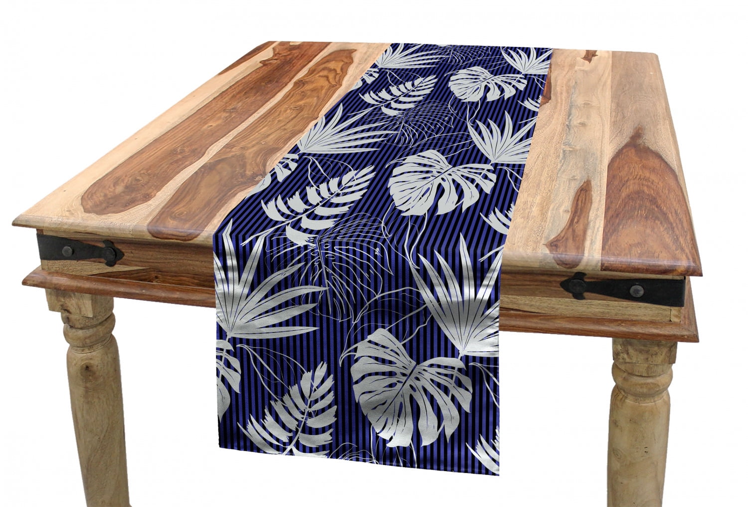 Leaves Table Runner, Hawaiian Flora Tropical Rainforest Monstera Leaves ...