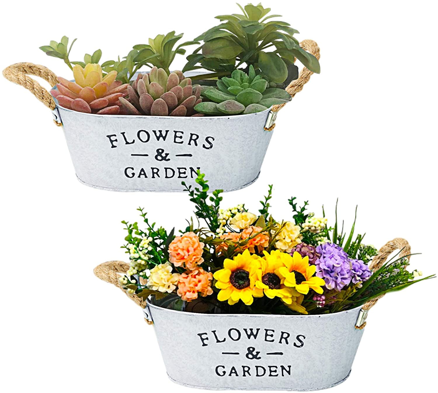 Rustic Metal Planter Box with Handles,Farmhouse Succulents Herbs Flower ...