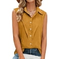 BiZtdJrK Travel Summer Linen Shirts for Women Lapel Sleeveless Button ...
