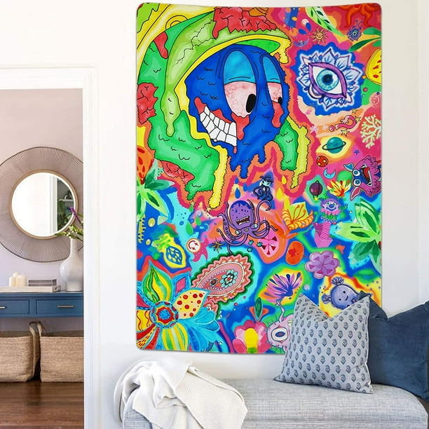 FFIY Trippy Tapestry Psychedelic Octopus Tapestry Hippie Monster Clown ...
