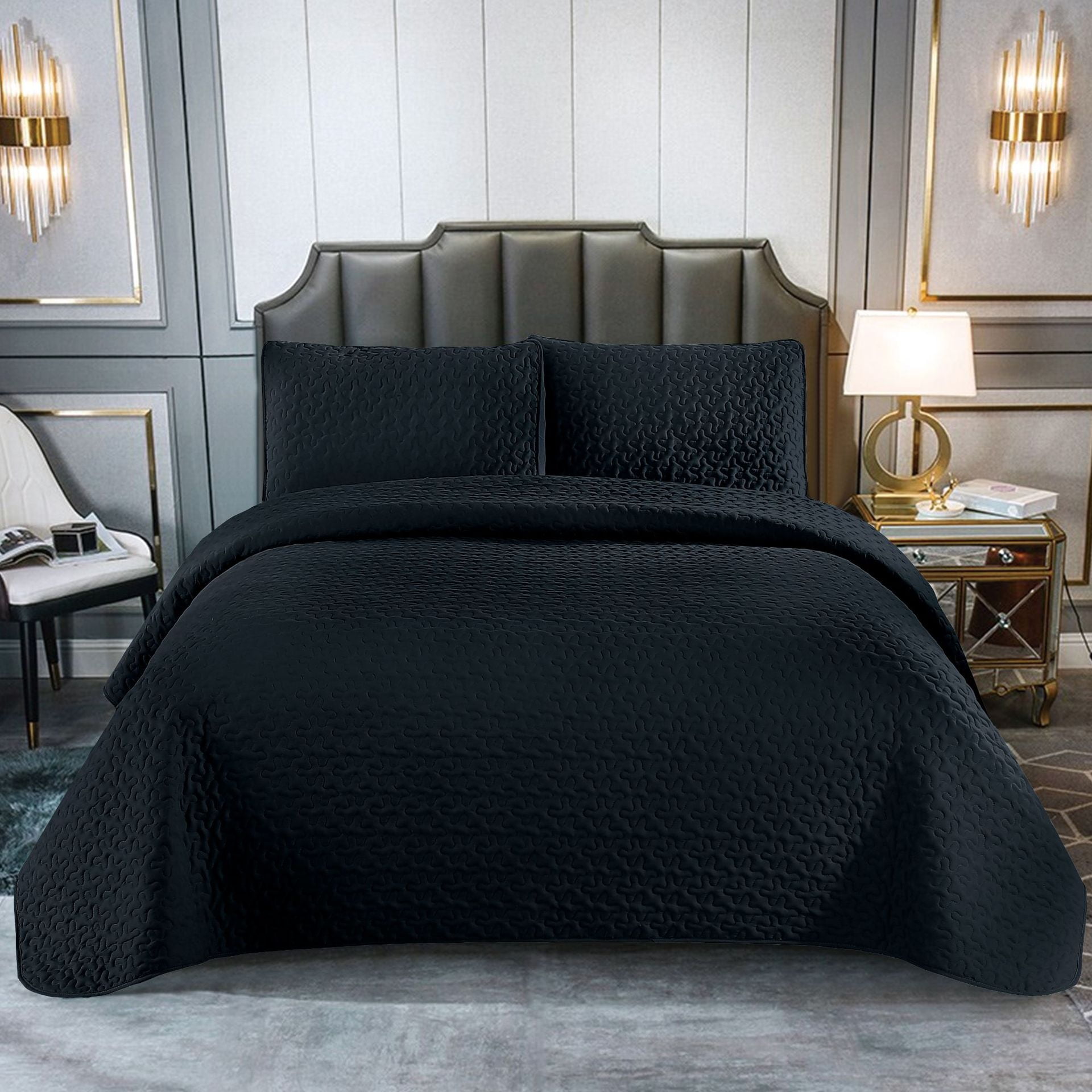 TBWYF 3-Piece Quilt Set with Quilt and Shams Black King(104"*90 ...