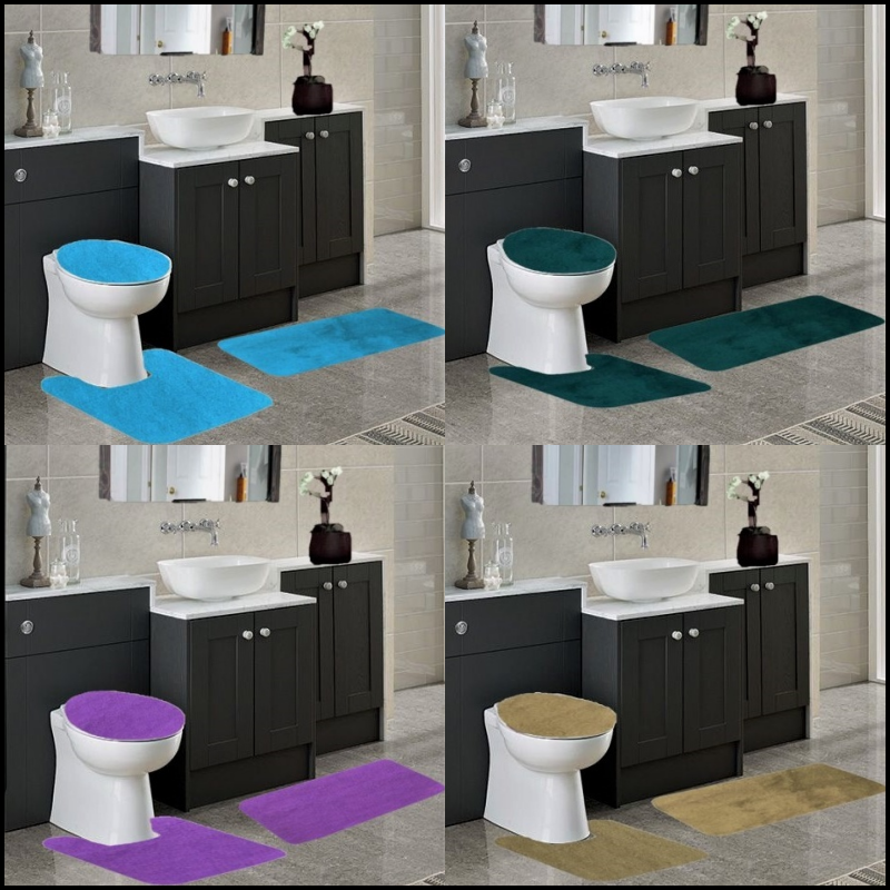#6 Plush 3 Piece Mint Solid Non-Slip Bathroom Rug Set , 1 Contour Mat ...
