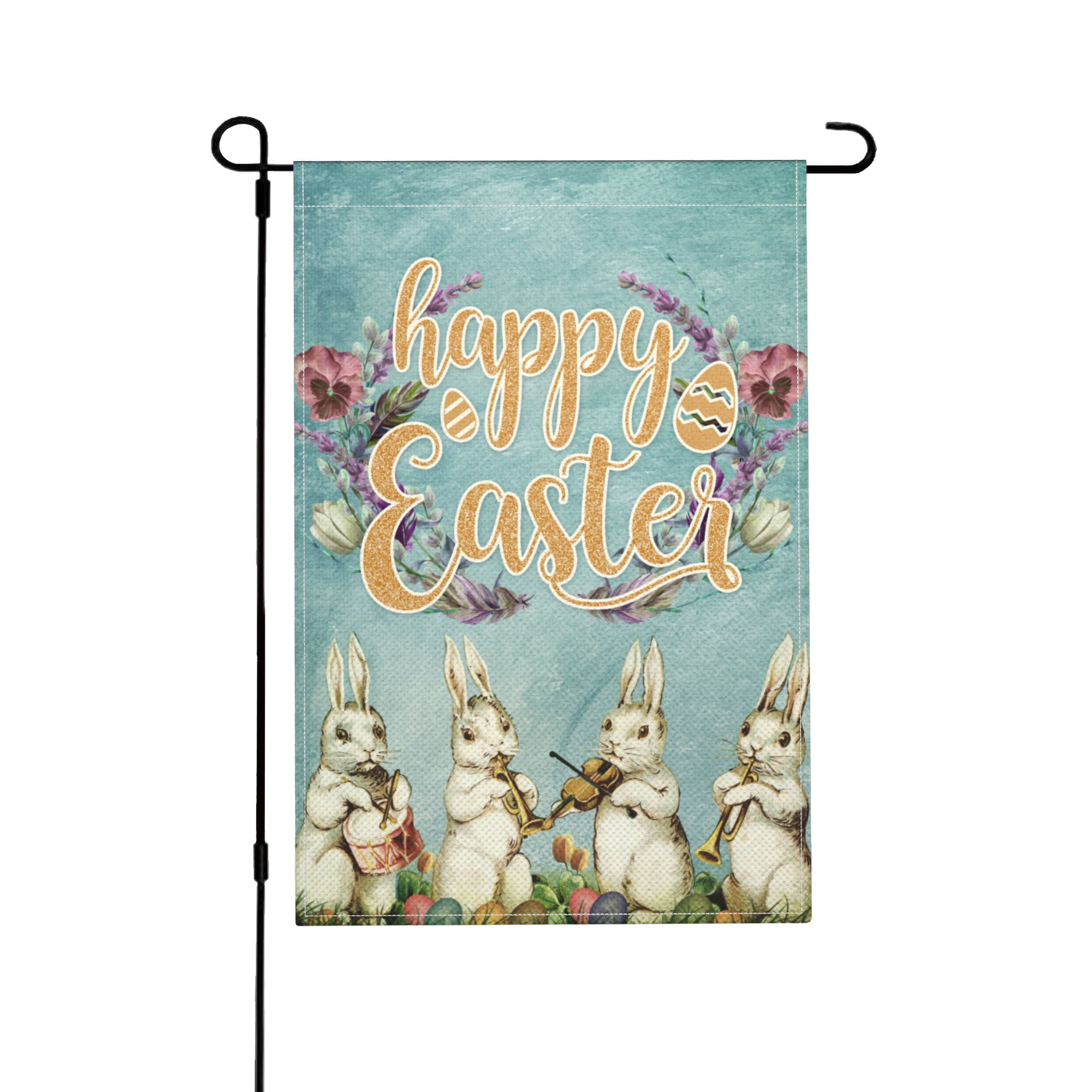 TEQUAN Happy Easter Rabbits Garden Flags, 18 x 12 inch Double Sided ...