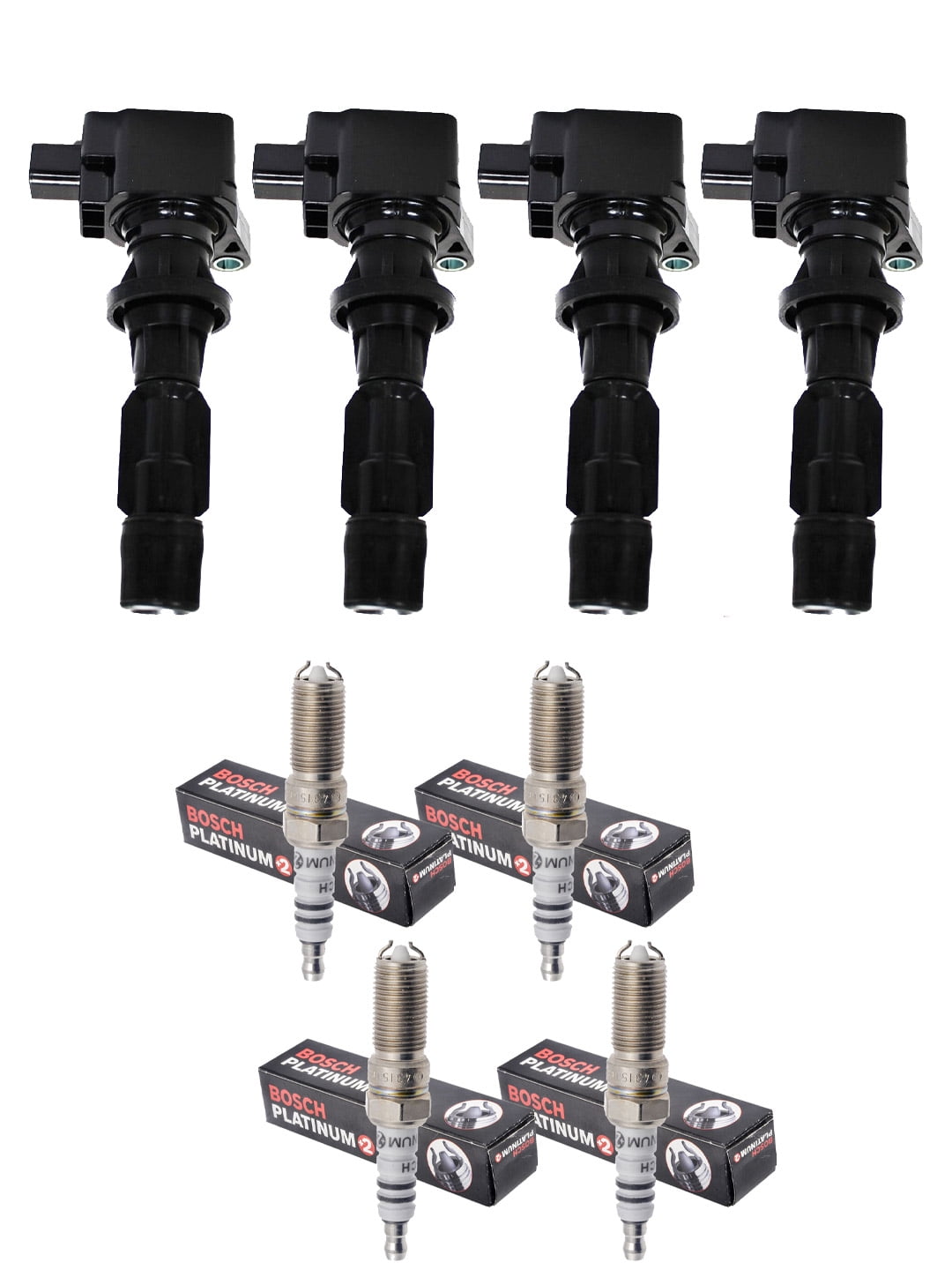 Set of 4 ISA Ignition Coils and 4 Bosch Spark Plugs Compatible with ...