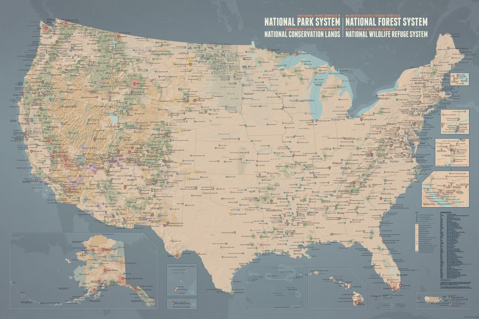 NPS x USFS x BLM x FWS Interagency Map 24x36 Poster: National Park ...