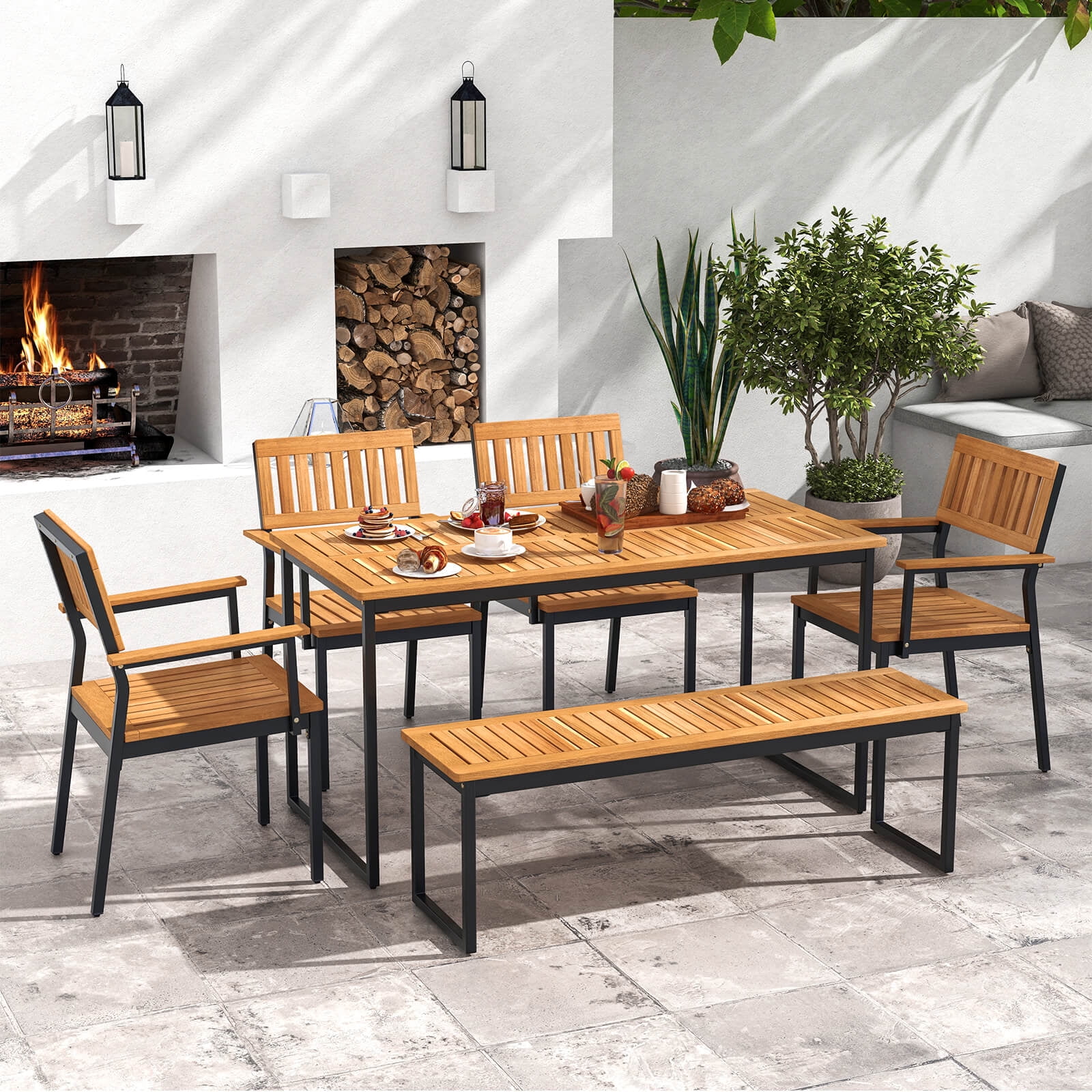 Click here for Costway 6 Pcs Outdoor Acacia Wood Dining Set With... prices