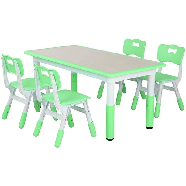Arlopu Rectangular Kids Table and 4 Chairs Set, Plastic Desk Activity ... Arlopu Rectangular Kids Table and 4 Chairs Set, Plastic Desk Activity ...
