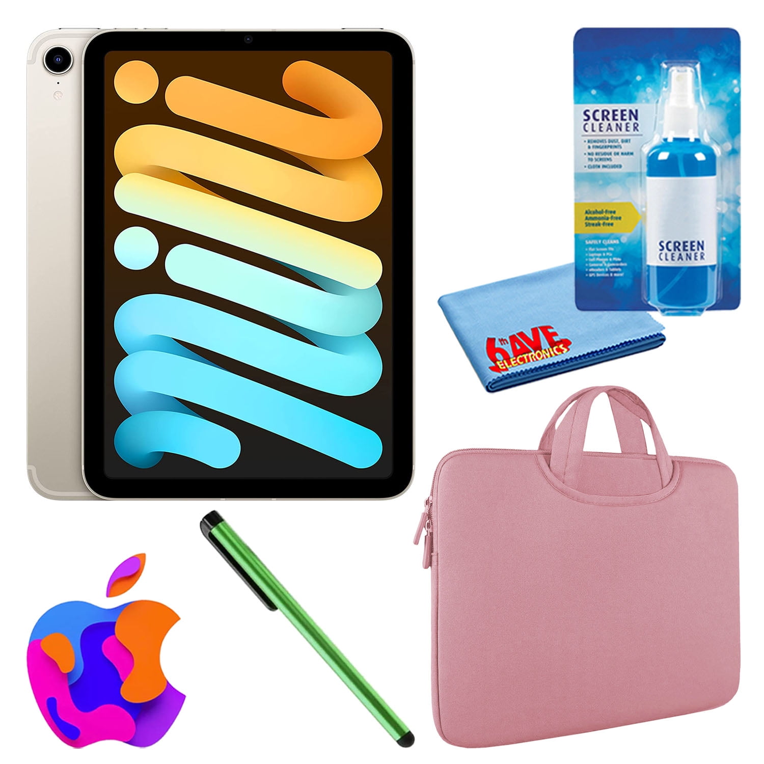 Apple iPad Mini 6 (2021, 64GB, Wi-Fi, Starlight) (MK7P3LL/A) Bundle ...