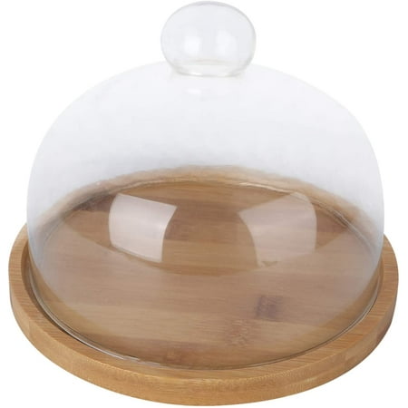 YDHely Wood Cake Tray with Glass Dome Round Clear Cloche Dome Cake ...
