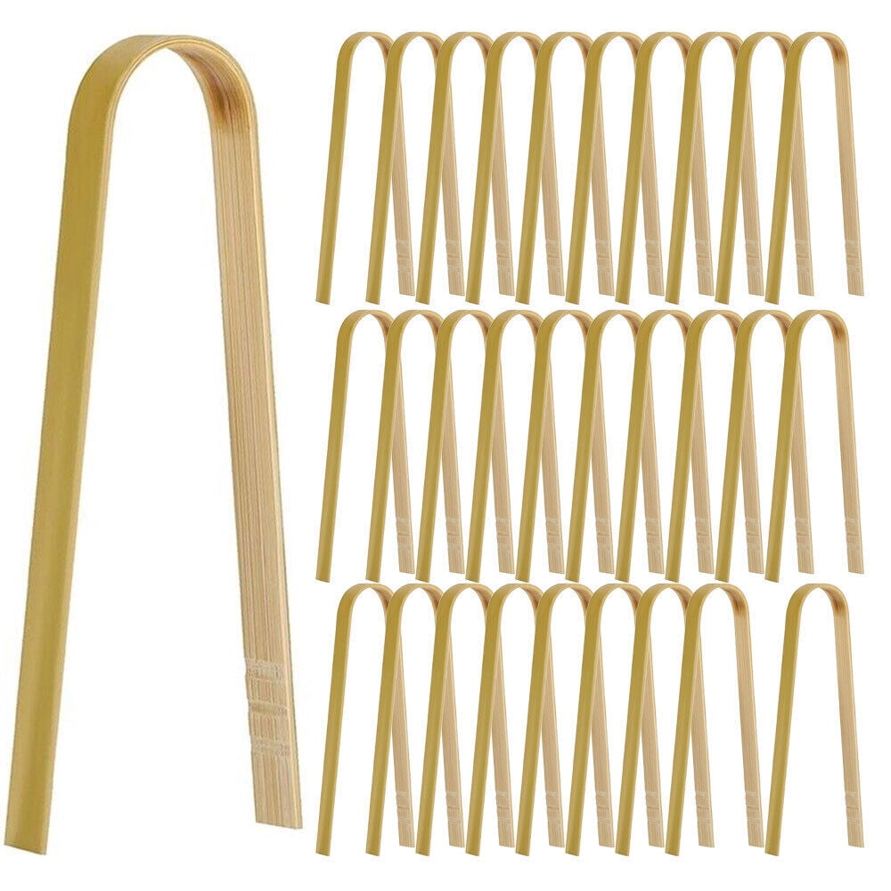 Disposable Cooking Utensils Mini Bamboo Tongs Natural Toast Tongs 20PCS ...