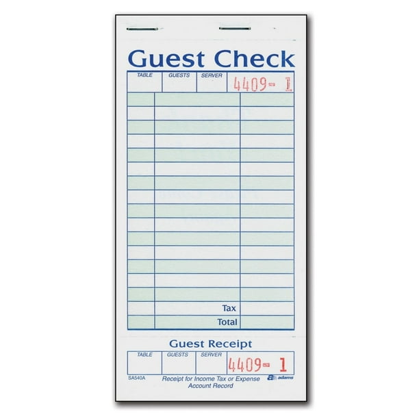 1-Part Guest Check with Stub - 20 books/50 Checks - Walmart.com