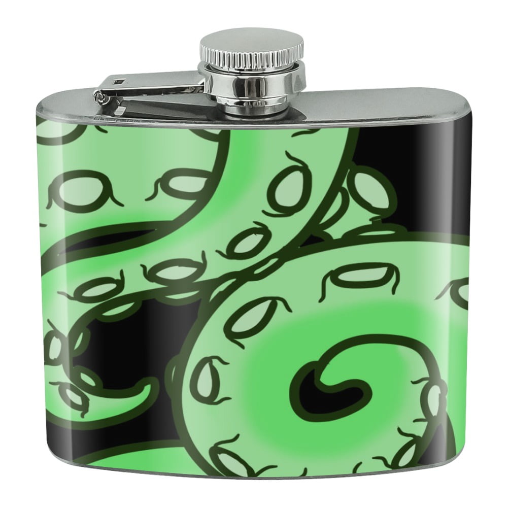 Tentacles Squid Octopus Green Stainless Steel 5oz Hip Drink Kidney ...