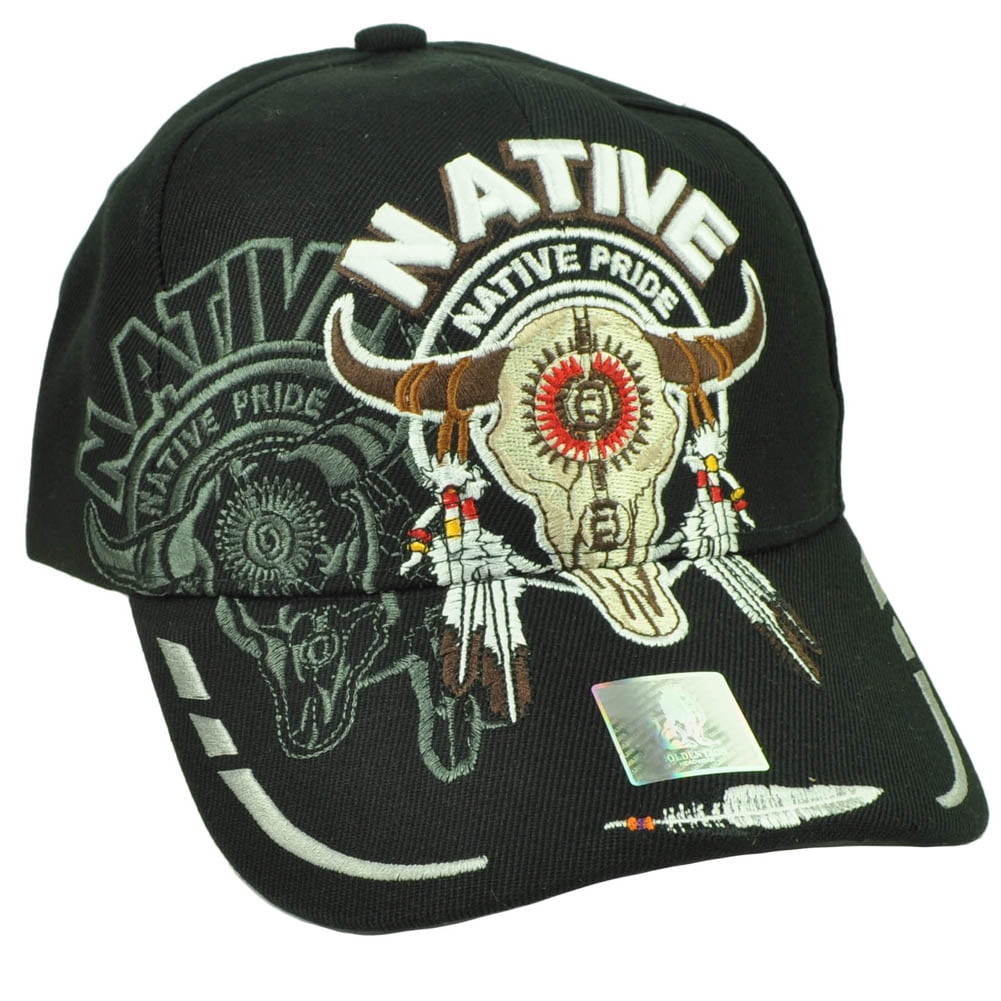 Native Indian American Pride Buffalo Skull Shadow Feather Black ...