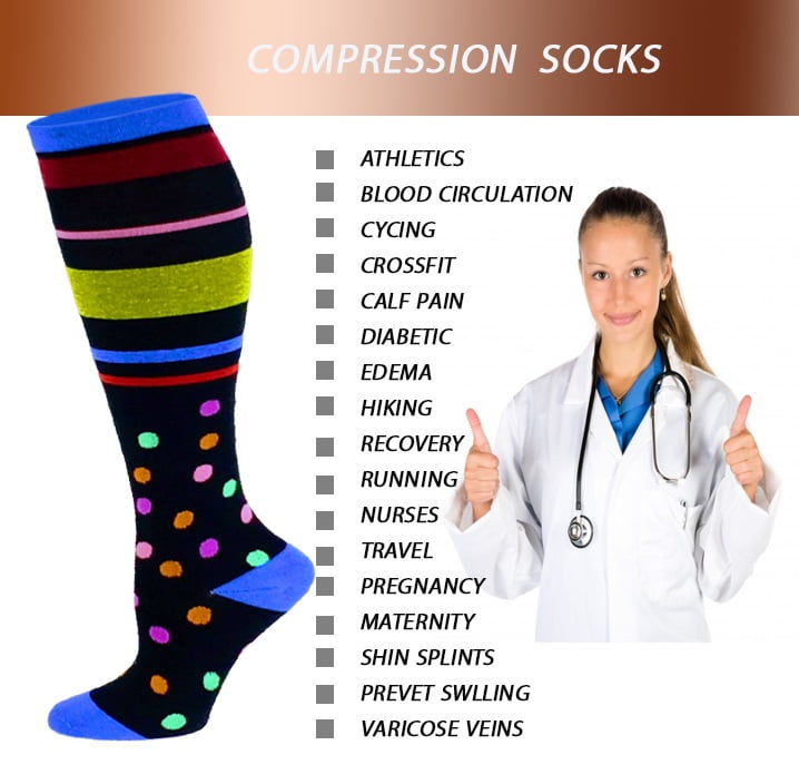 6 Pairs Pack Women Travelers, Anti-Fatigue, Graduated Compression Knee ...