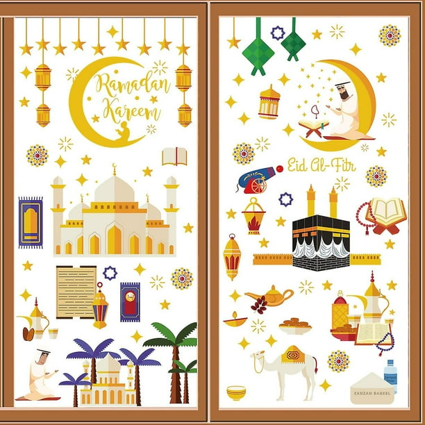 196 Pieces Ramadan Window Clings Eid Mubarak Window Stickers Static ...