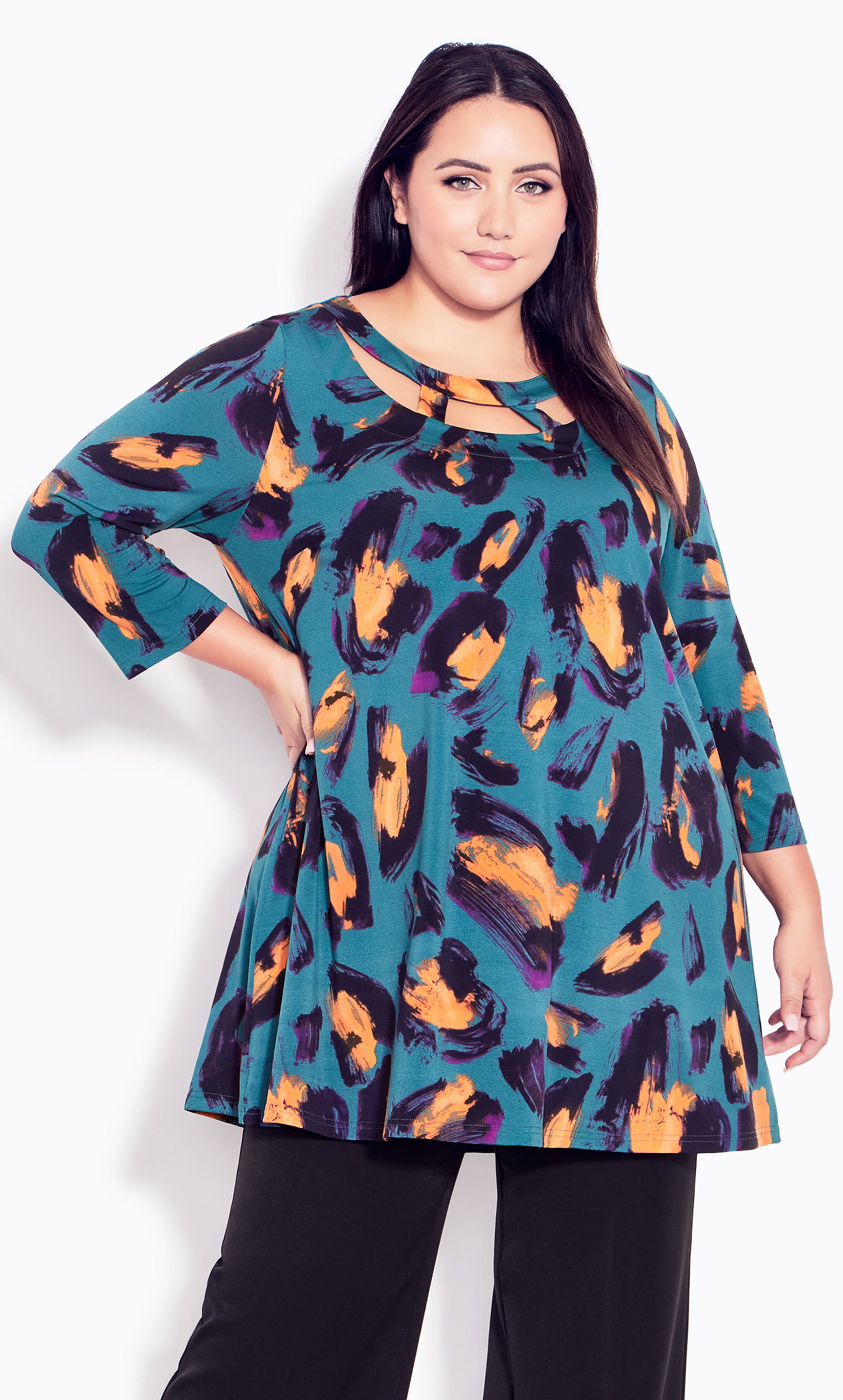 Avenue Women's Plus Size Harriet 3/4 Sleeves Soft Tunic Top - Walmart.com