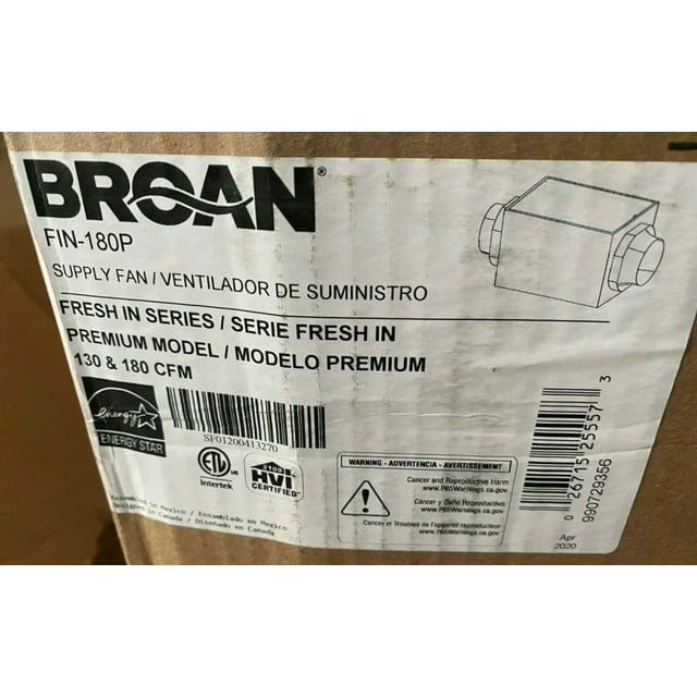 NEW Broan FIN180P - Fresh In Series Premium Aluminum Supply Fan (180 ...