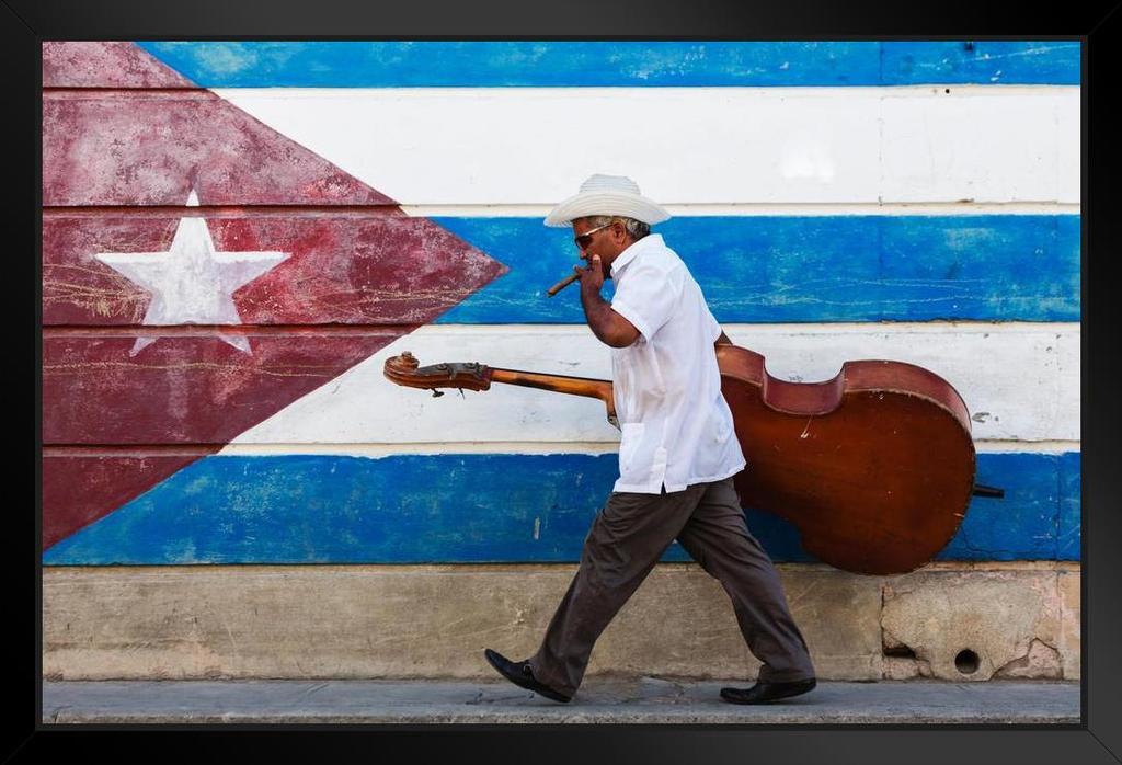 Musician Carrying Upright Bass Cuban Flag Mural Photo Photograph Art ...