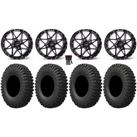 MSA Black Diesel 14" UTV Wheels 29.5" Terminator Tires Yamaha Viking ...