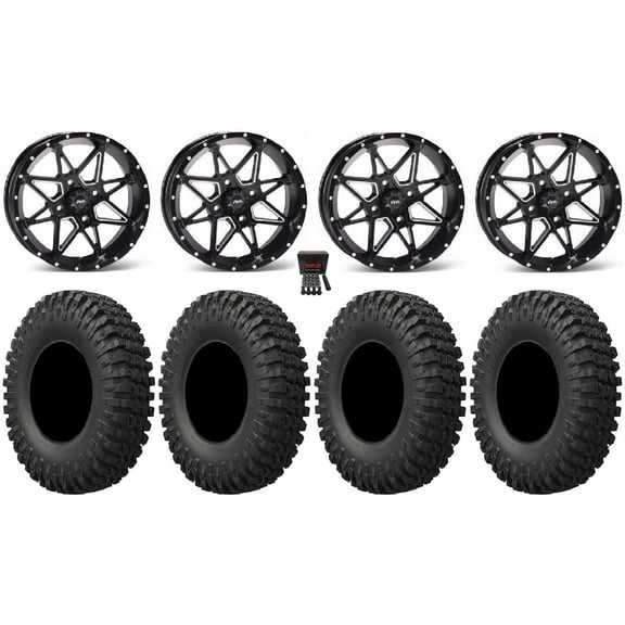 MSA Black Diesel 14" UTV Wheels 29.5" Terminator Tires Yamaha Viking ...