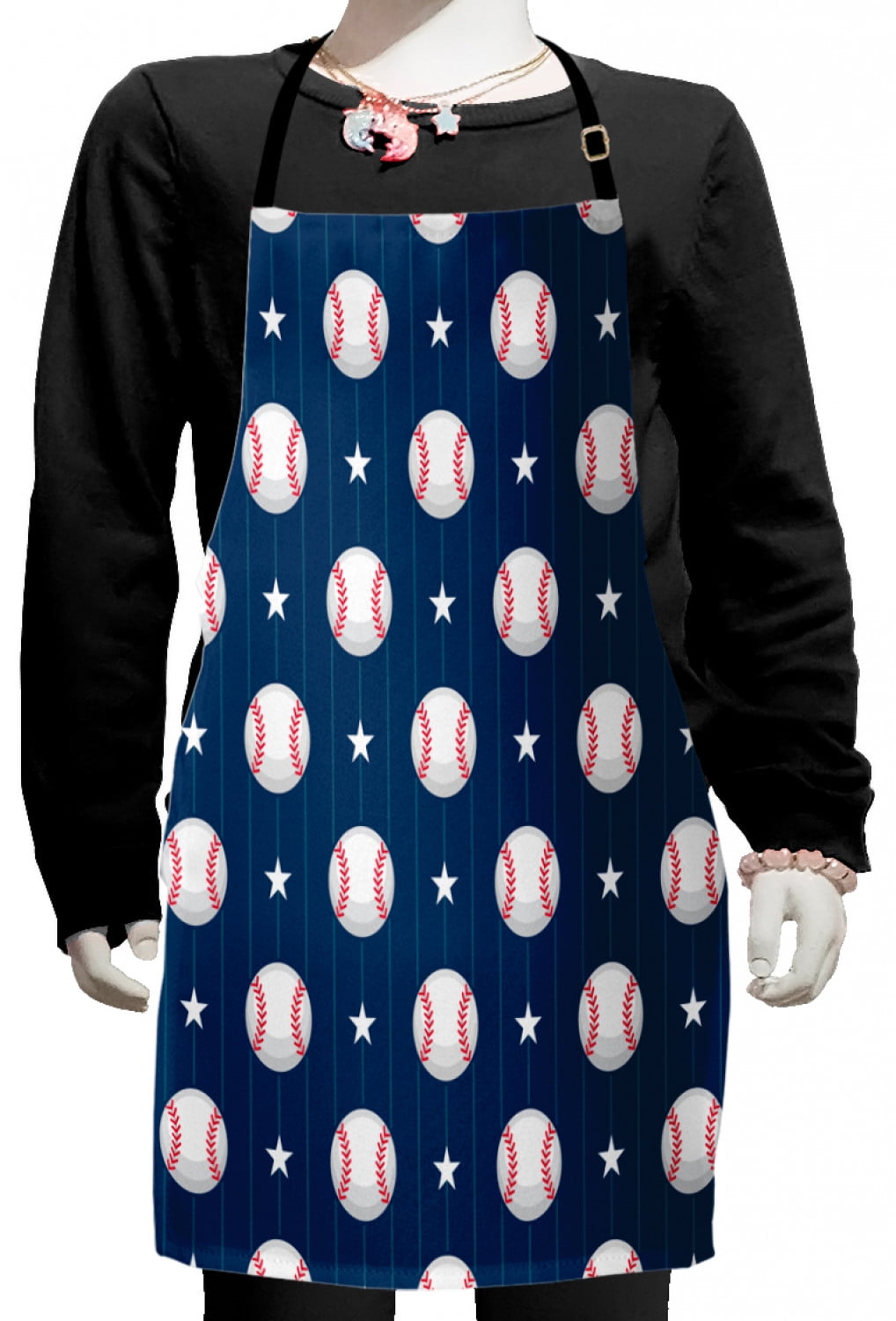 Sports Kids Apron, Baseball Patterns on Vertical Striped Background ...