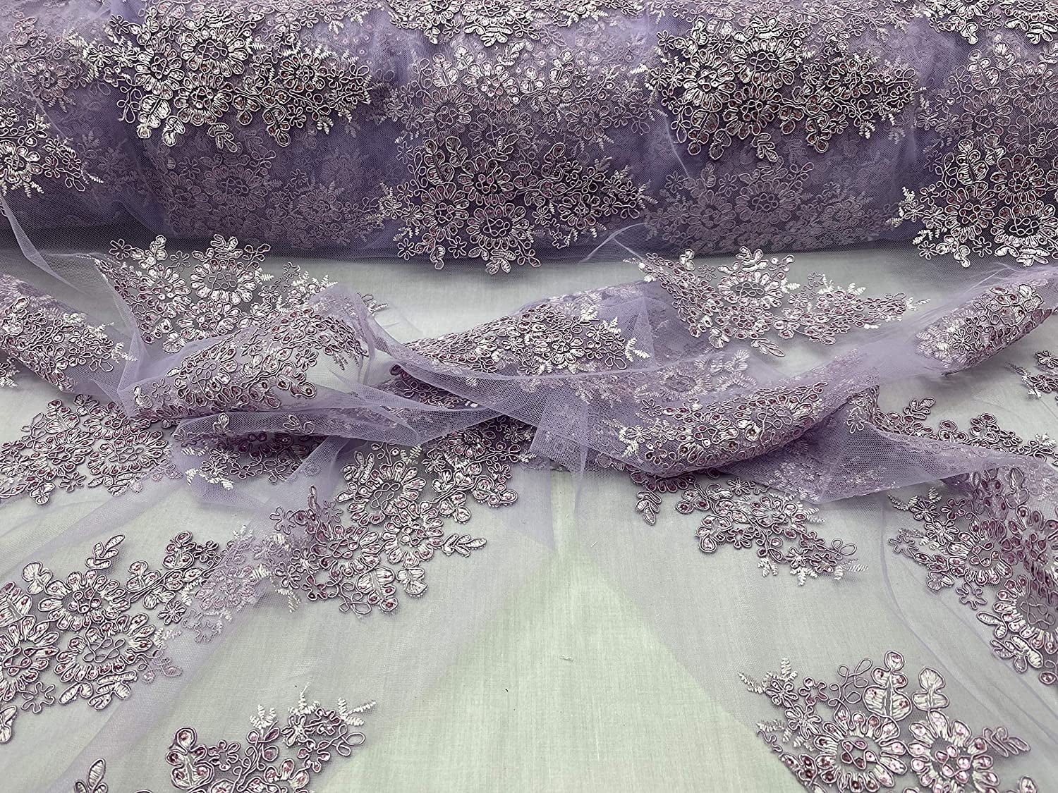 Valentina Textile Inc Sequin lace Fabric with embroderies on mesh (1 ...