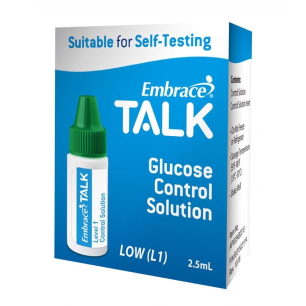 Embrace TALK Blood Glucose Control Solution, Low (L1), 2.5 mL Bottle, 1 ...