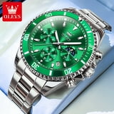 OLEVS Watch for Men Green Watches for Men Silver Stainless Steel Men ...