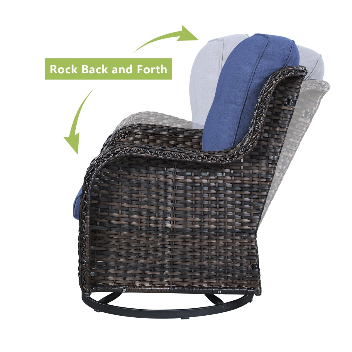Buy HUMMUH 3 Piece Wicker Patio Swivel Rocking Chairs with Glass Top ...