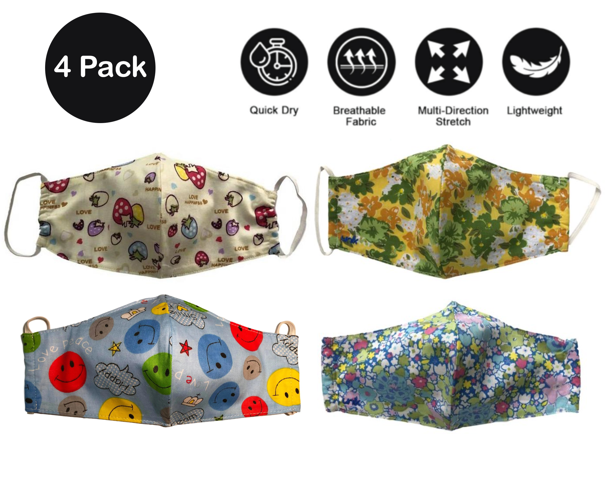 Washable Reusable Soft Cotton Two Layer Unisex Men Women Face Cover 4 ...