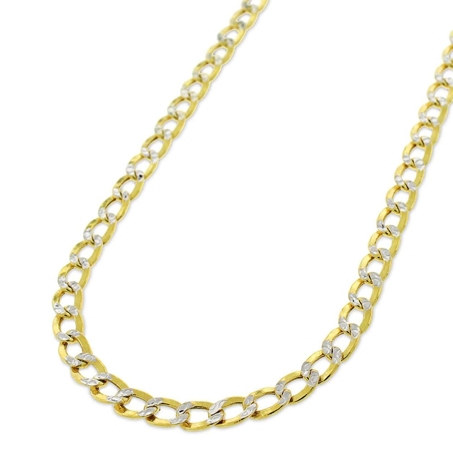 10K Yellow Gold 4.5MM Hollow Cuban Curb Link Diamond-Cut Pave Two-Tone ...