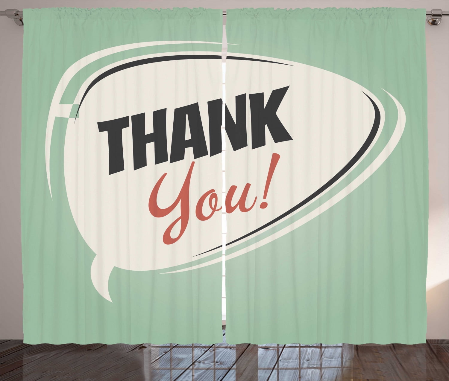 Thank You Curtains 2 Panels Set, Lettering in Speech Bubble Retro ...