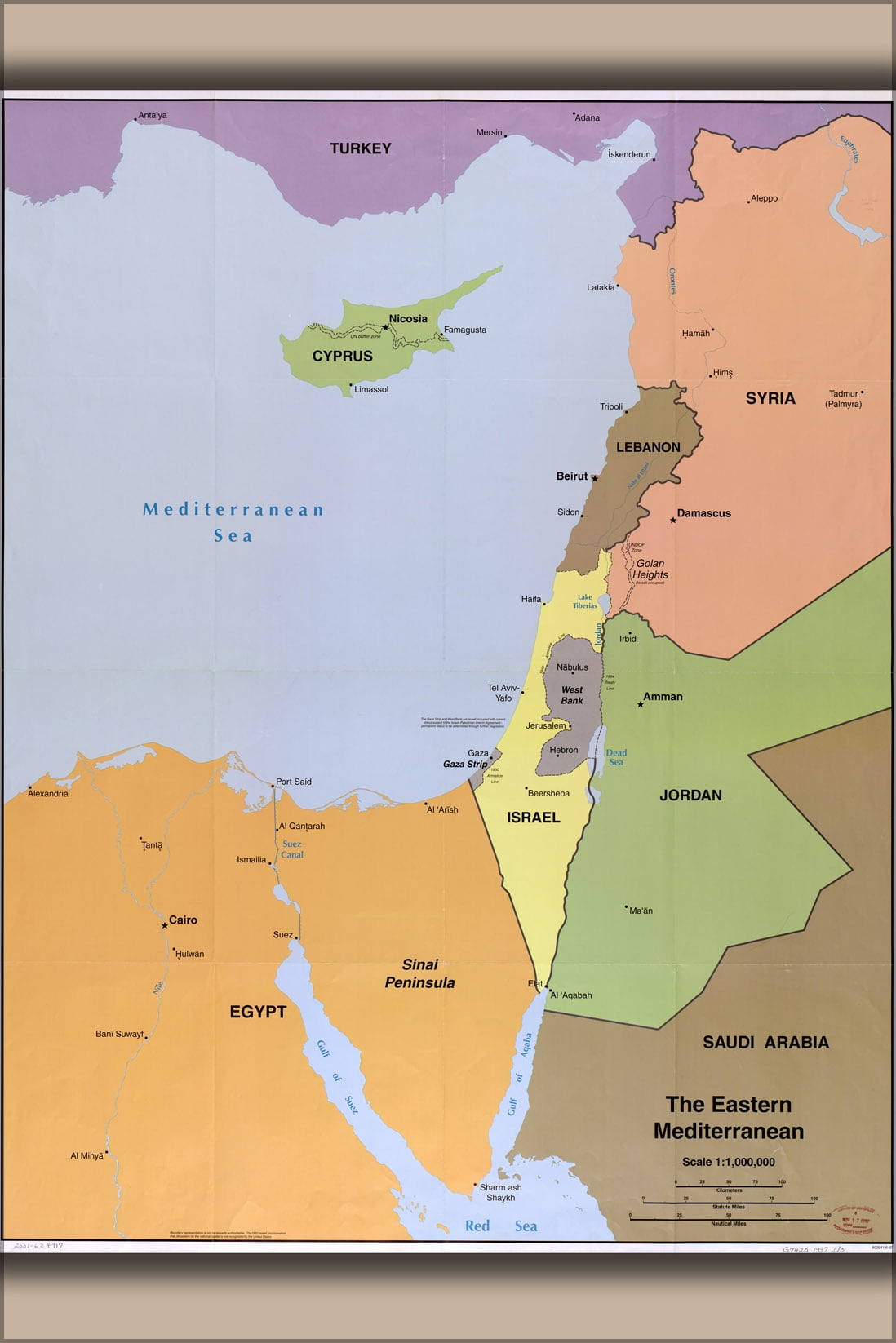 24"x36" Gallery Poster, cia map of egypt israel syria jordan 1997 ...