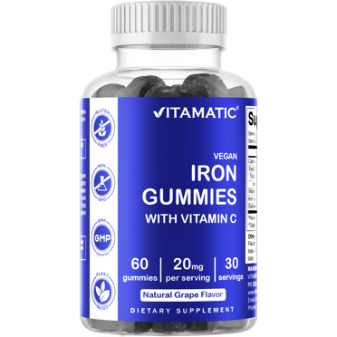 Vitamatic Iron Gummies 2 Pack - 20mg Adult Supplement, Vegan, Grape ...