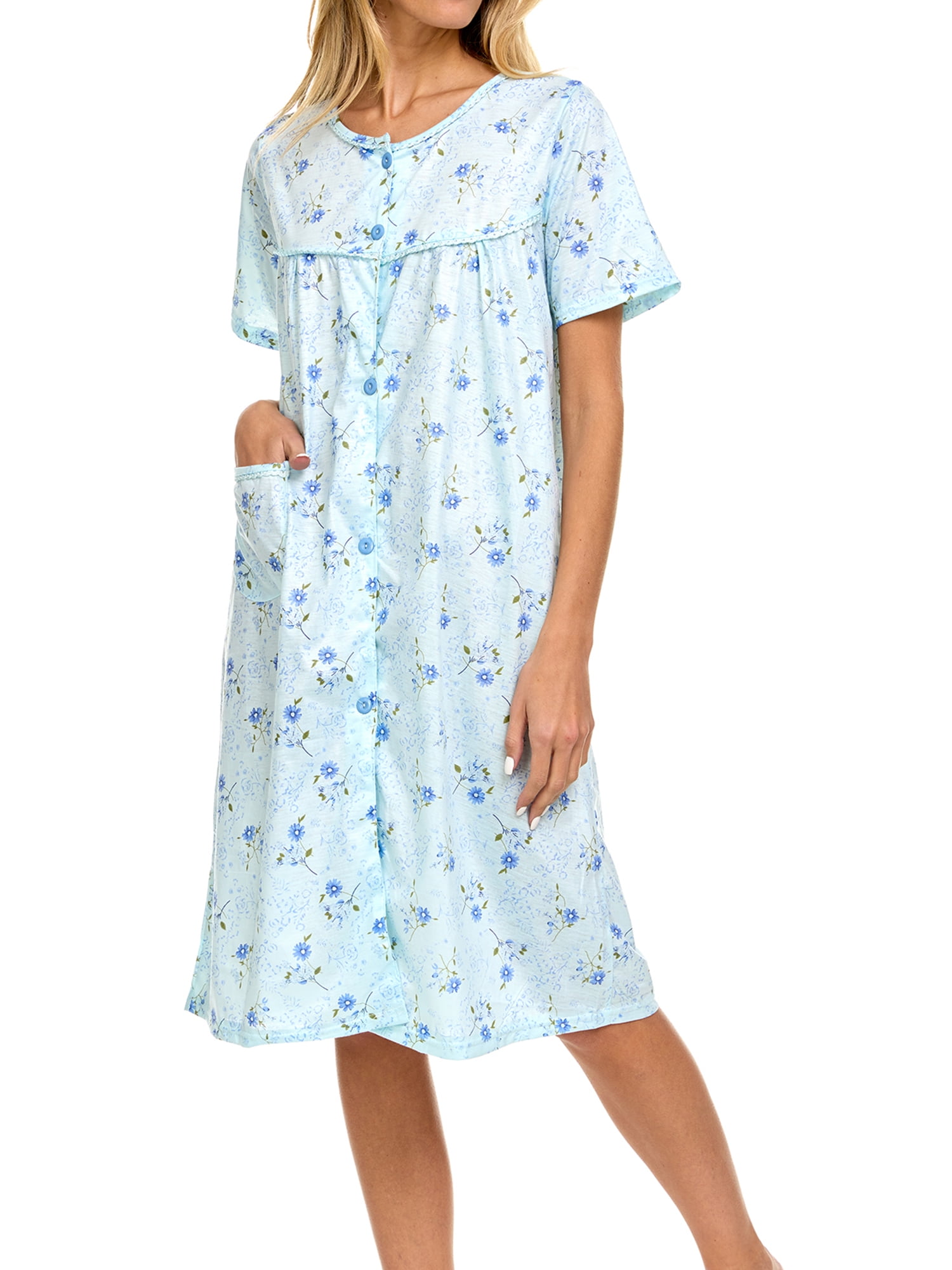 EZI Women’s Button-down Floral Cotton-rich Short Sleeve House Dress ...