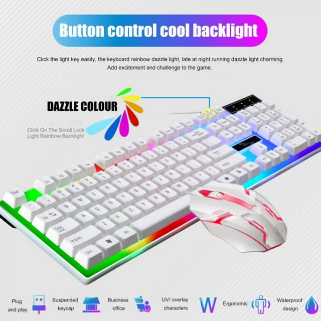 White Wired Backlit USB Keyboard, Uppercase Letter Large Print Letters ...