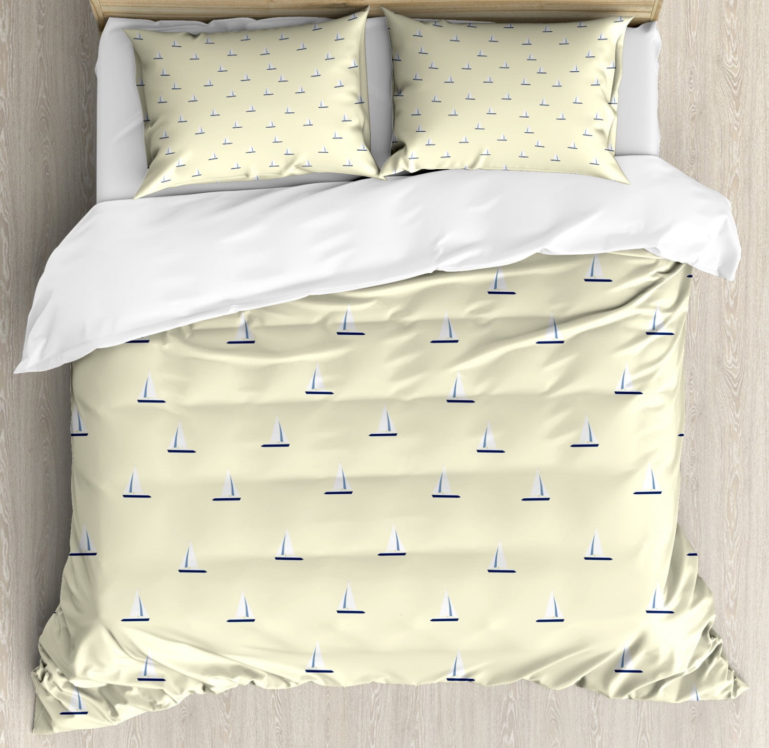 Nautical Duvet Cover Set King Size, Repetitive Marine Themed Simple ...