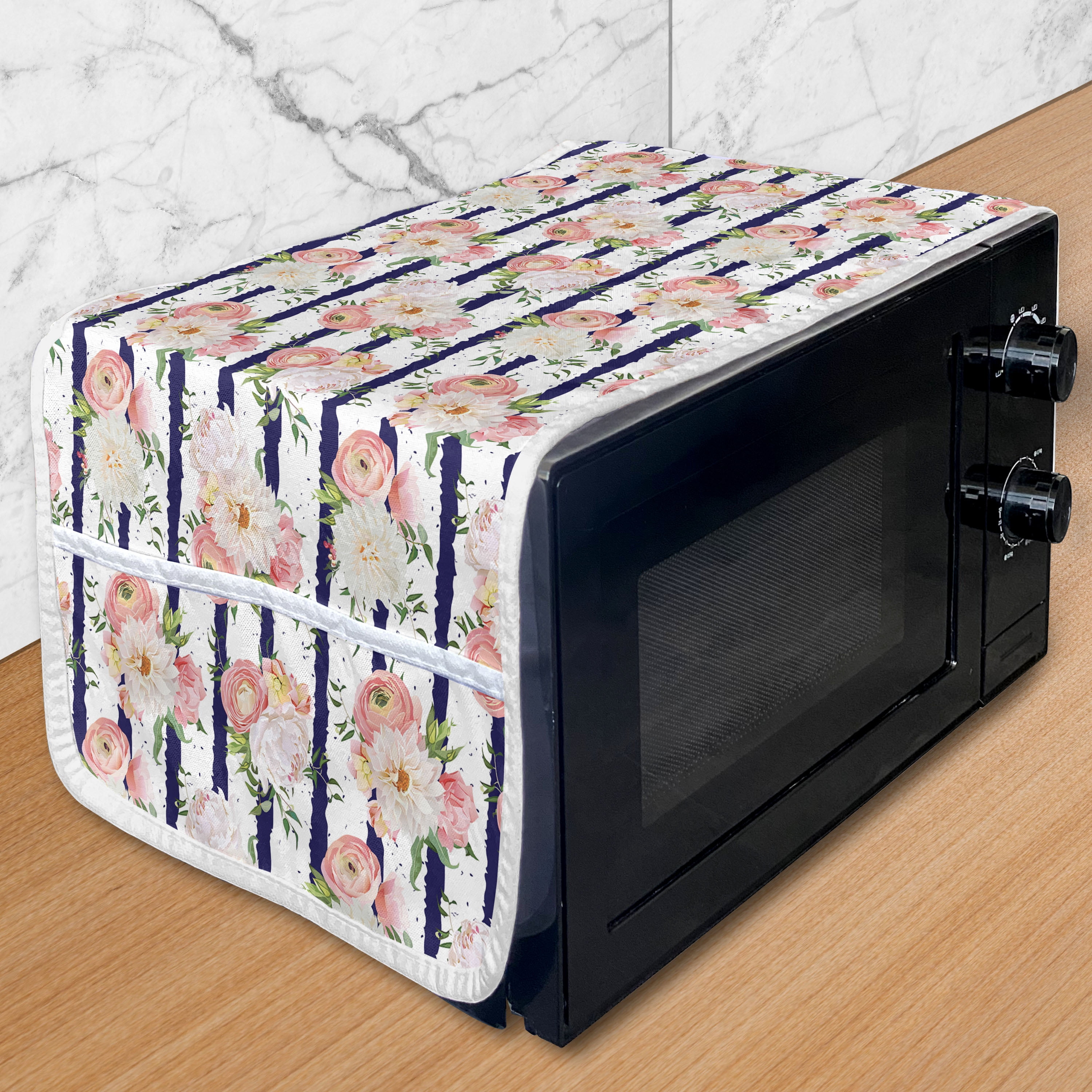 Floral Microwave Oven Cover, English Garden Theme Delicate Rose and ...