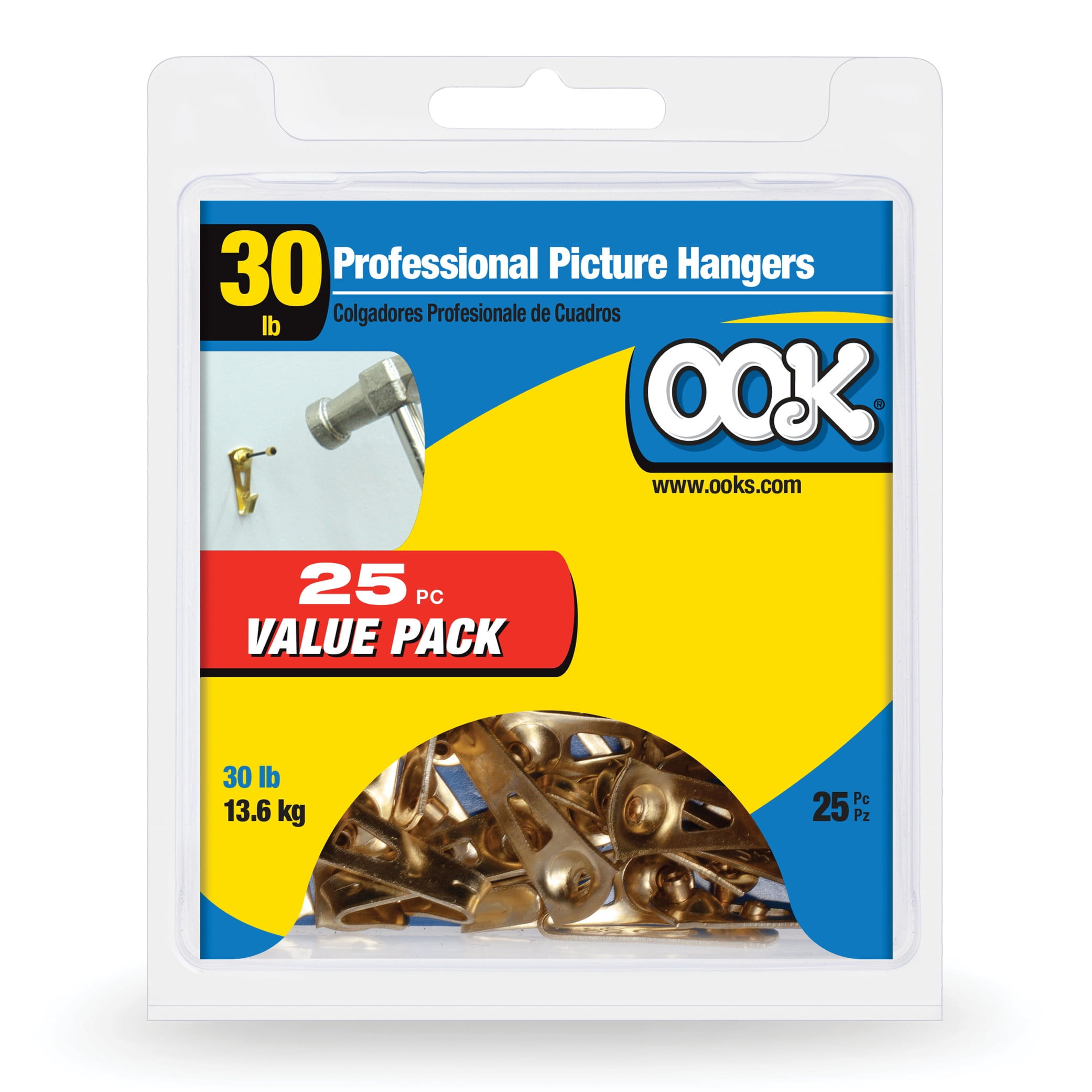 OOK Professional Picture Hangers, Picture Hooks, Steel, 30lbs, 25 ...