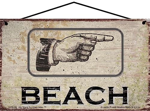 5x8 Vintage Style Beach Sign with a Hand Pointing to the RIGHT ...