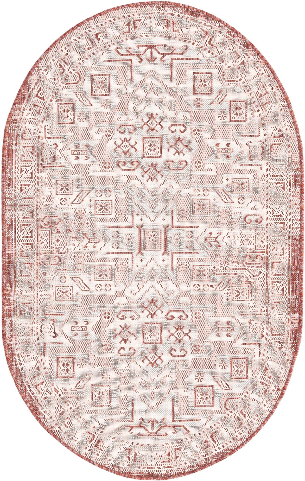 Rugs.com Outdoor Aztec Collection Rug – 3' x 5' Oval Rust Red Flatweave ...