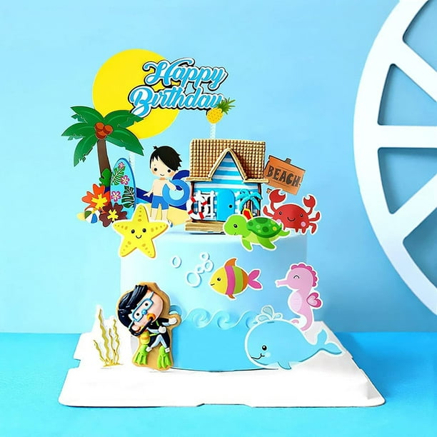 HTOOQ 14 PCS Summer Beach Cake Decoration Swimming Pool Birthday Cake ...