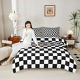Feelyou Teen Abstract Lines Queen Comforter Set, Black White Plaid ...