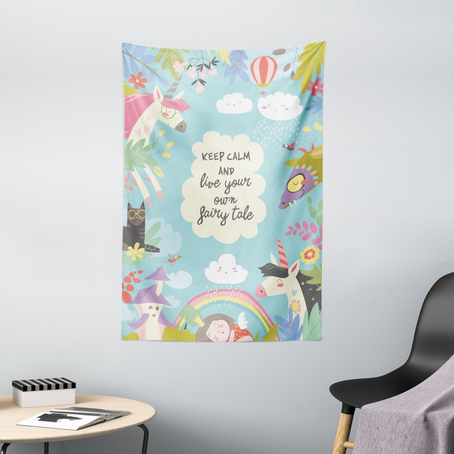 Kids Girls Tapestry, Keep Calm and Live Your Own Fairy Tale Message ...